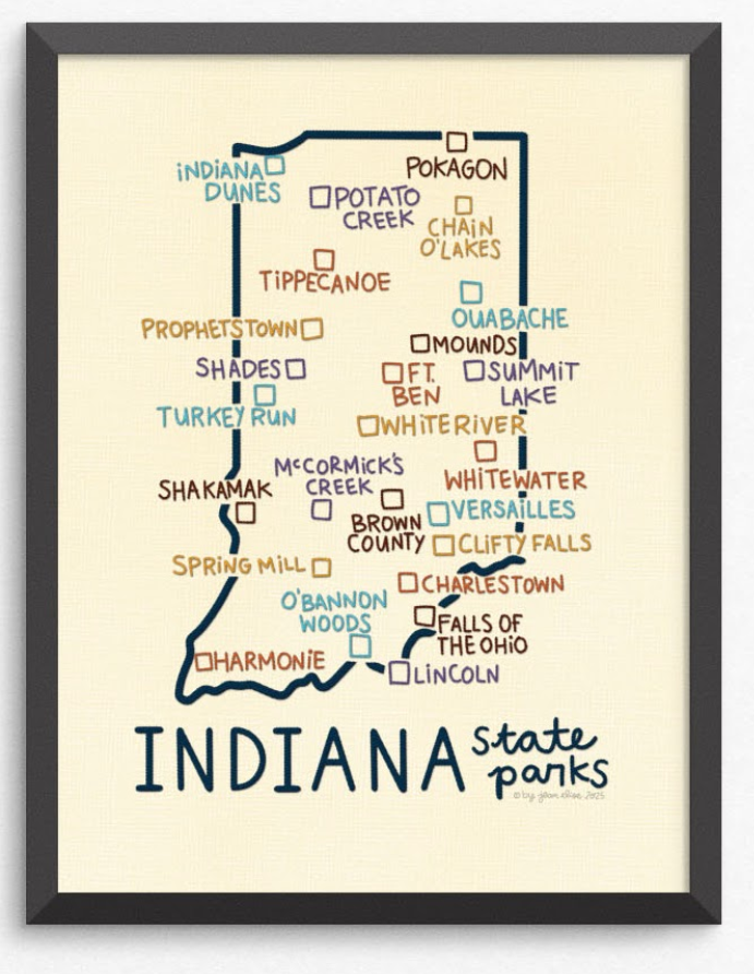 Indiana State Park Check List Print By Jean Elise Indiana State Parks ...